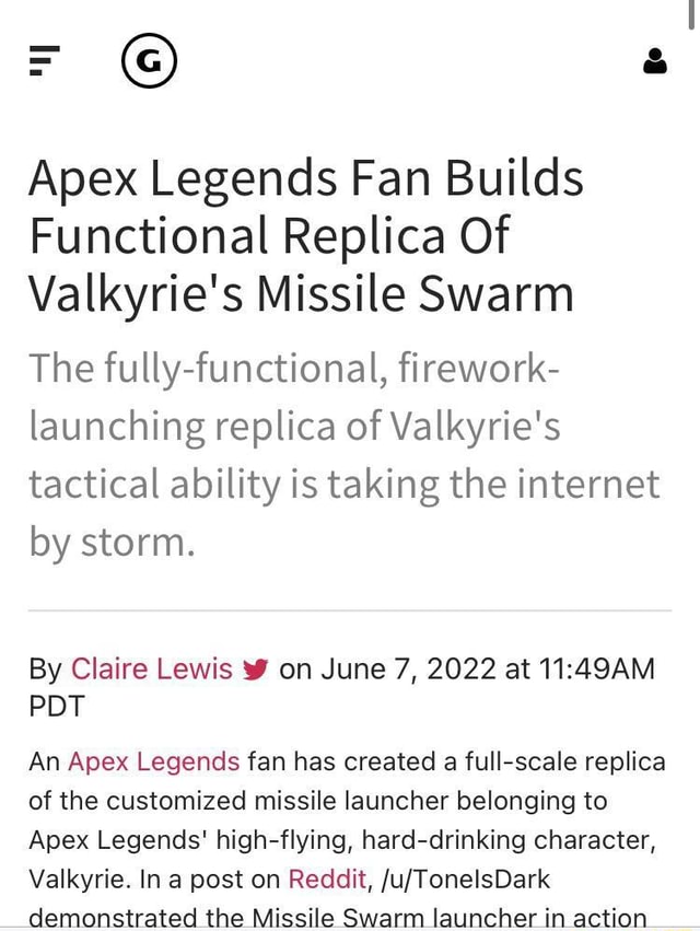 Apex Legends Fan Builds Functional Replica Of Valkyrie's Missile Swarm ...