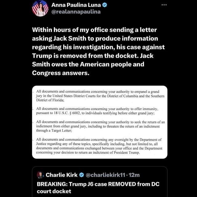 Anna Paulina Luna @ @realannapaulina Within hours of my office sending ...