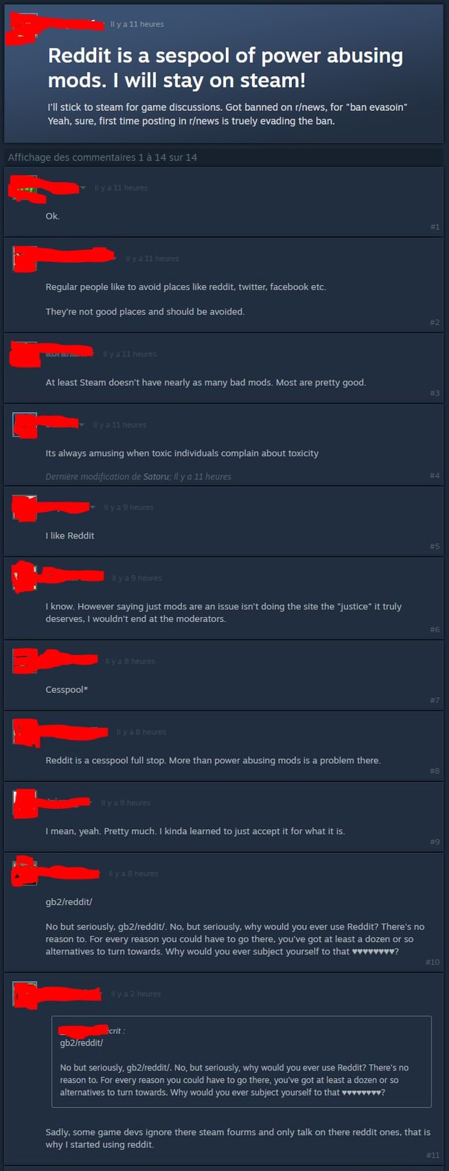 Heures Reddit is a sespool of power abusing mods. I will stay on steam! I'll stick to steam for ...