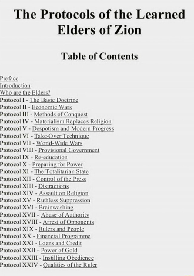 The Protocols of the Learned Elders of Zion Table of Contents Pre fuce ...