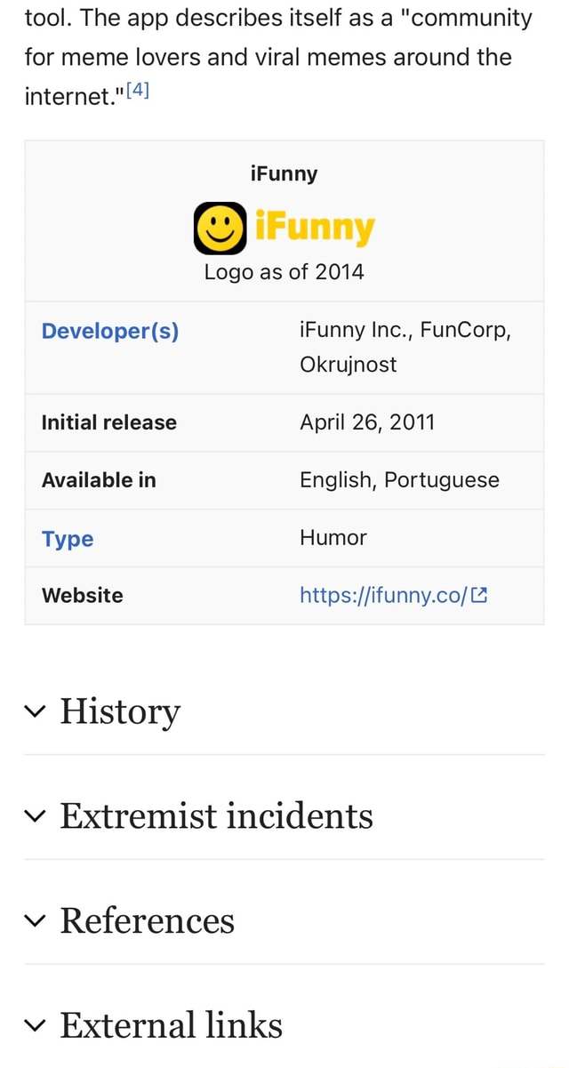 Tool. The app describes itself as a "community for meme lovers and viral memes around the iFunny ...