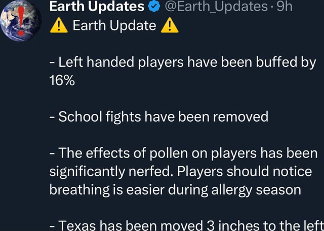 Earth Updates @ @Earth _Updates A Earth Update - Left handed players ...