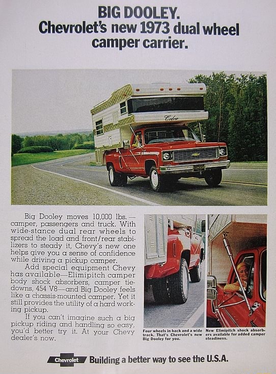 BIG DOOLEY. Chevrolet's new 1973 dual wheel camper Car Big Dooley moves ...