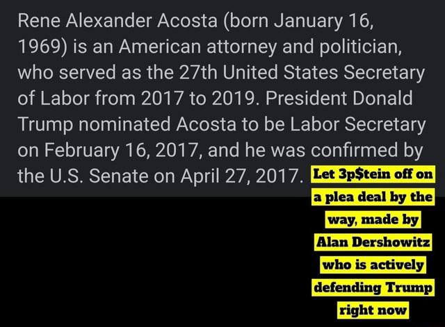 Rene Alexander Acosta (born January 16, 1969) is an American attorney ...