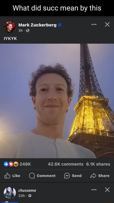 What did succ mean by this Mark Zuckerberg X an-@ IvKYK @OO 248k 42.6K ...