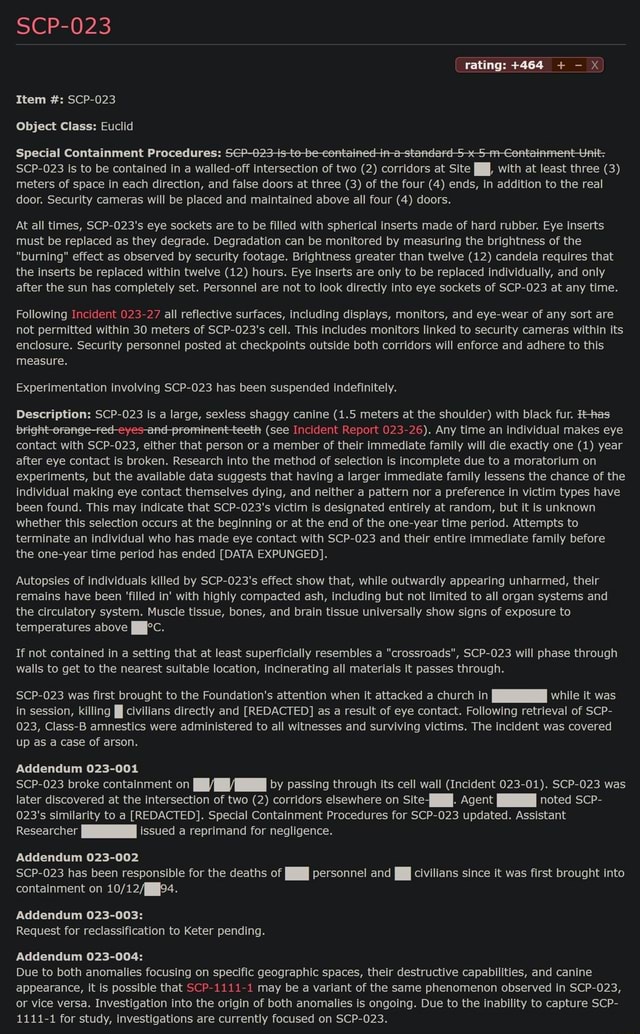 SCP-023 Item SCP-023 Object Class: Euclid rating: +464 Special ...