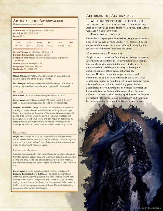 ARTORIAS, THE ABYSSWALKER ARTORIAS, THE ABYSSWALKER HE WHO FIGHTS WITH ...