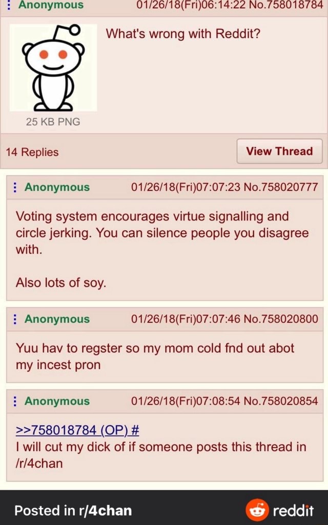 : Anonymous No. What's wrong with Reddit? 25 KB PNG 14 Replies View ...