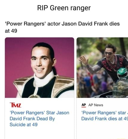 RIP Green ranger 'Power Rangers' actor Jason David Frank dies at 49 AP ...