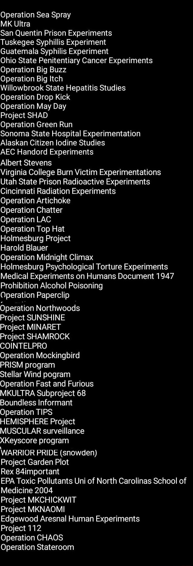 MK Ultra San Quentin Prison Experiments Tuskegee Syphillis Experiment ...