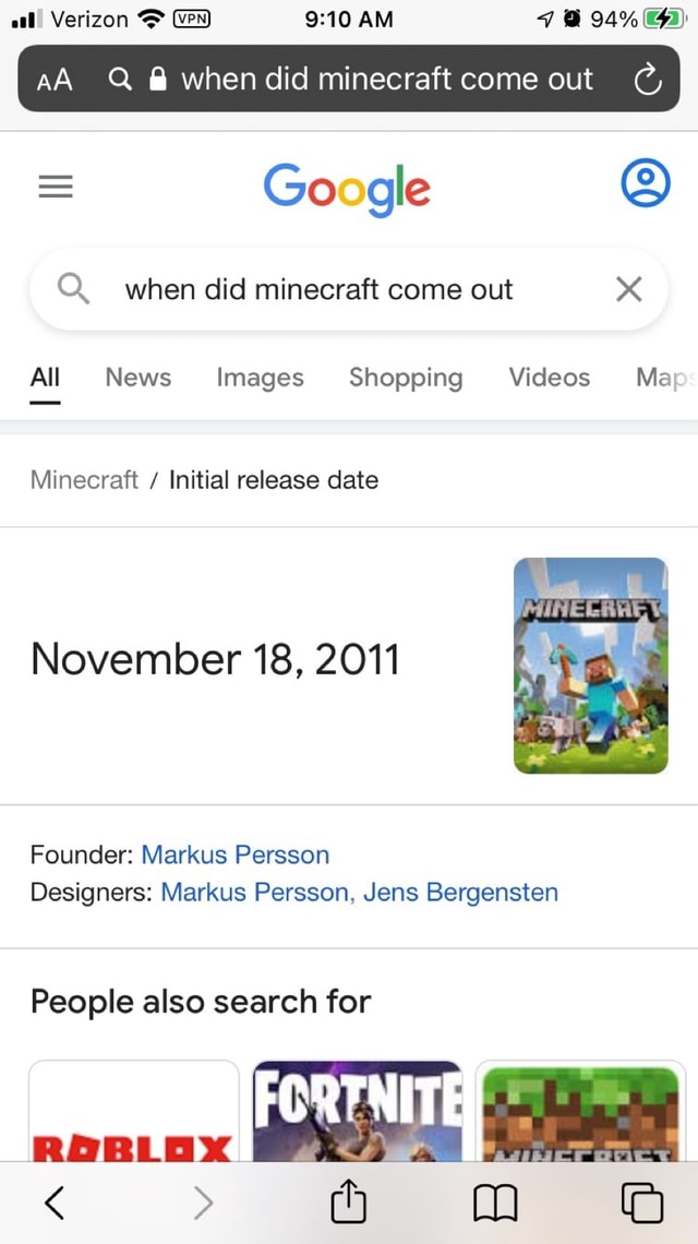 Al! Verizon AM 94% CD whendid minecraft come out = Google when did ...