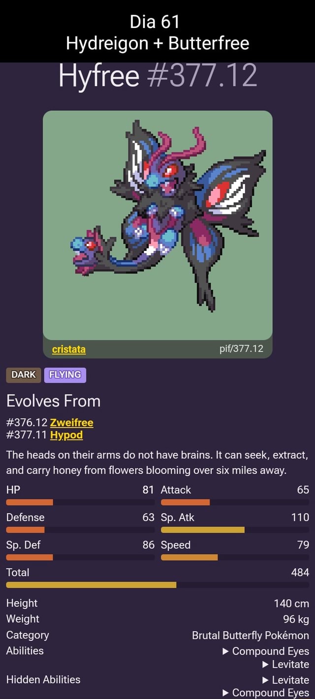 Dia 61 Hydreigon + Butterfree Hyfree #377.12 DARK FLYING Evolves From #376.12 Zweifree #377.11 ...