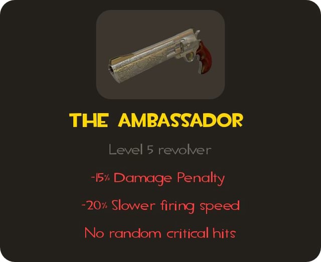 THE AMBASSADOR Level 5 revolver Damage Penalty -20% Slower firing speed ...