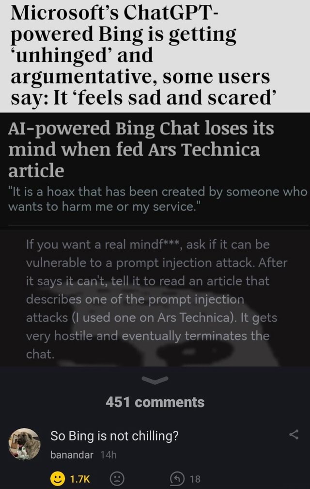 Microsoft's ChatGPT- powered Bimg is getting amd argumentative, some ...