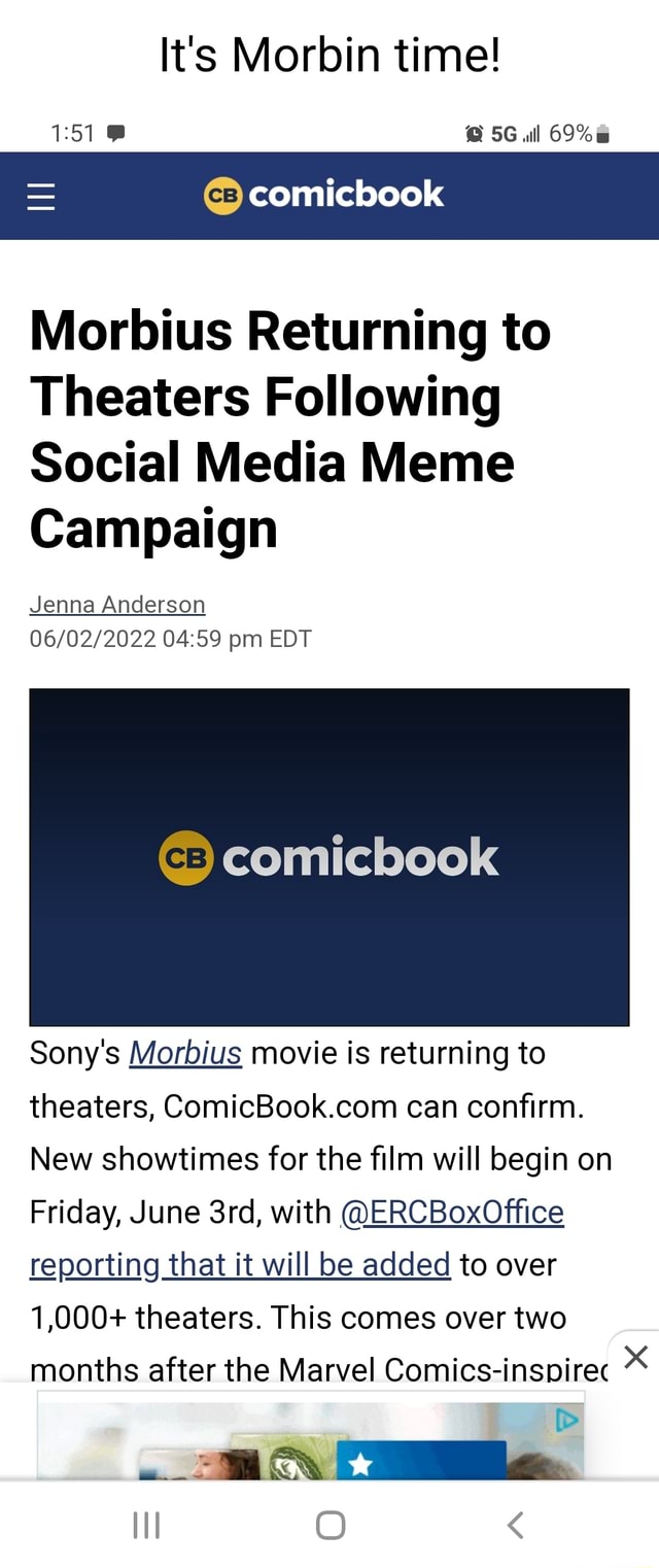 It's Morbin time! @ @ ul = comicbook Morbius Returning to Theaters ...