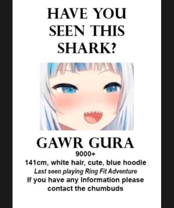 HAVE YOU SEEN THIS SHARK? GAWR GURA 9000+ 141cm, white hair, cute, blue ...