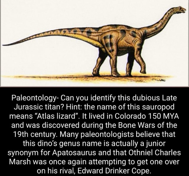 Paleontology- Can you identify this dubious Late Jurassic titan? Hint ...