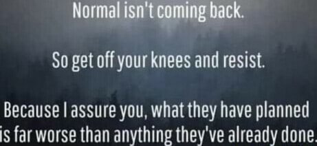Normal isn't coming back. So get off your knees and resist. Because I ...