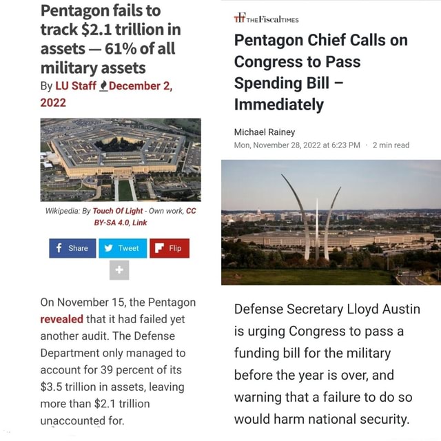 Pentagon fails to track $2.1 trillion in assets - 61% of all TH ...