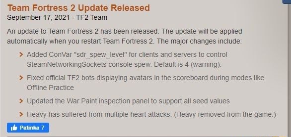 Team Fortress 2 Update Released September 17, 2021 Team An update to ...