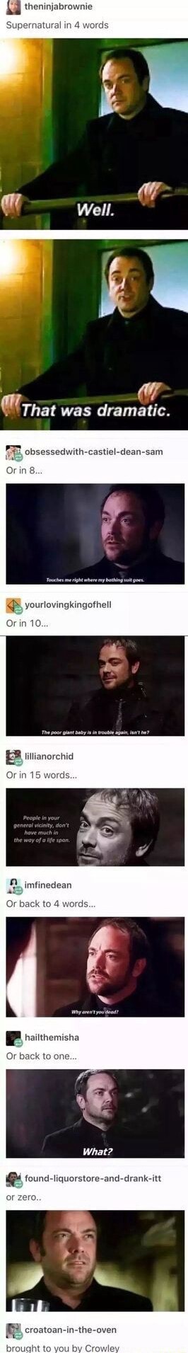 Supernatural in 4 Well. That was dramatic. Orin 10. imfinedean BB ...