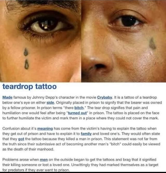 Teardrop tattoo Made famous by Johnny Depp's character in the movie ...