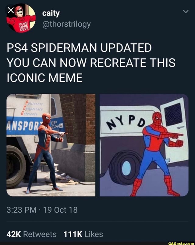 PS4 SPIDERMAN UPDATED YOU CAN NOW RECREATE THIS ICONIC MEME - iFunny Brazil