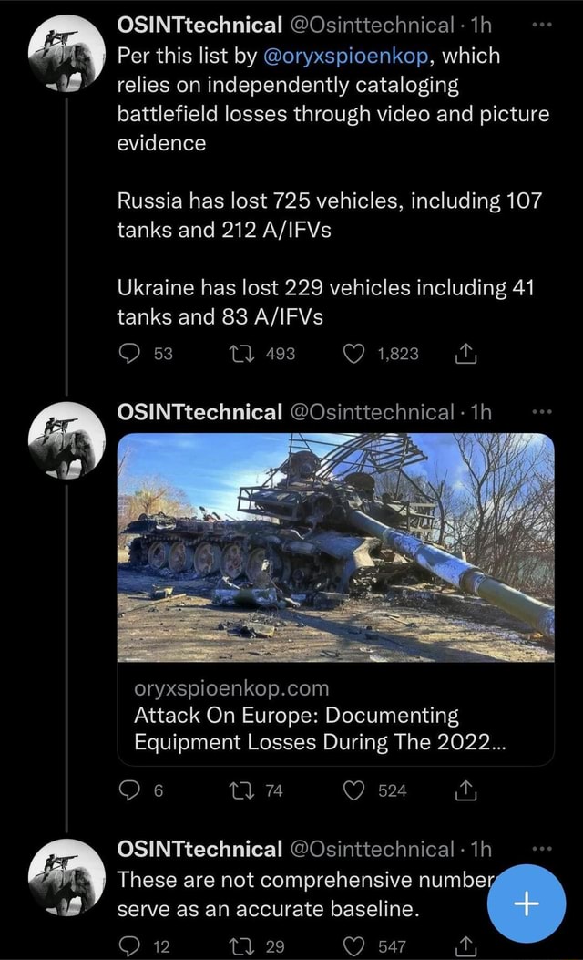 OSINTtechnical @Osinttechnical ih Per this list by @oryxspioenkop ...