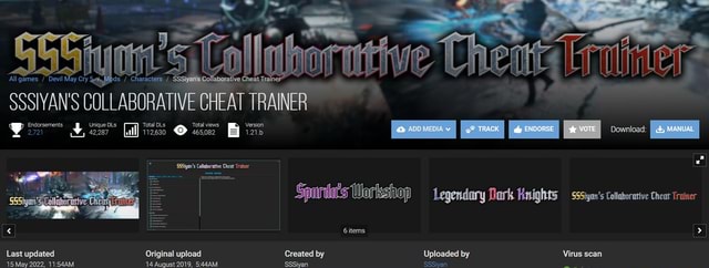 SSSIYAN'S Endorsements Unique DLs Total Dls Total views Version ear Cheat TRACK ENDORSE VOTE ...