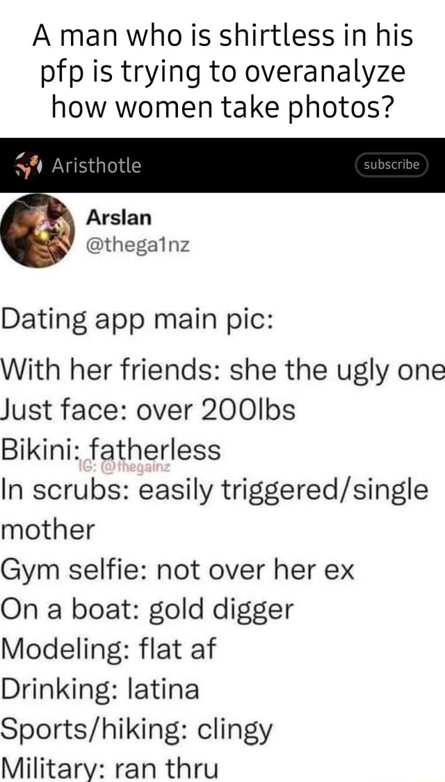 A man who is shirtless in his pfp is trying to overanalyze how women ...