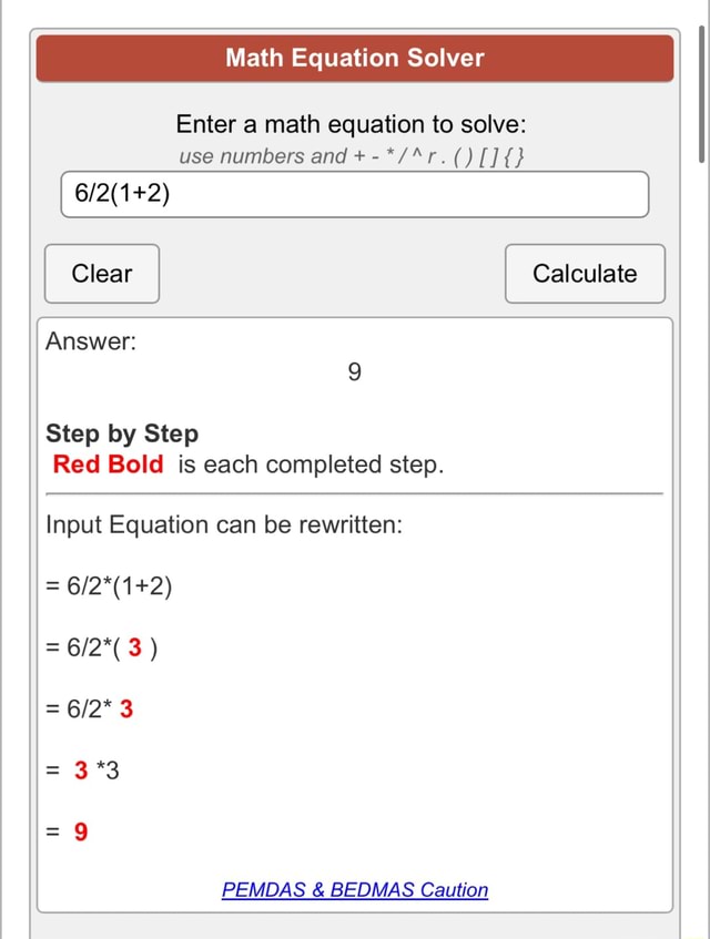 Math Equation Solver Enter a math equation to solve: use numbers and I ...
