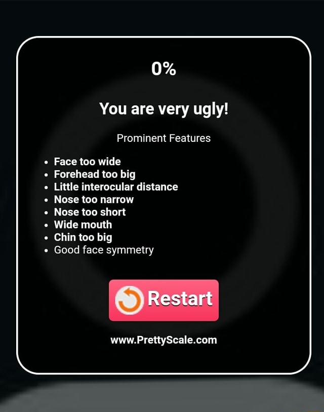 You are very ugly! Prominent Features Face too wide Forehead too big ...