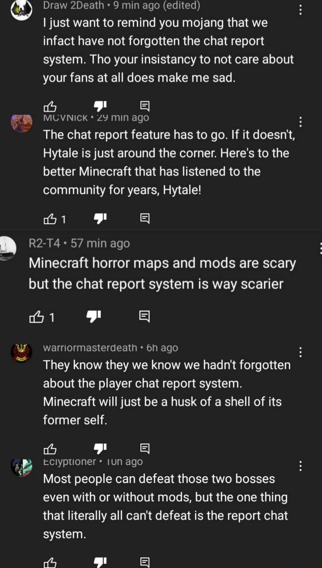 I hear so many people rant about Java Edition's new chat report system ...