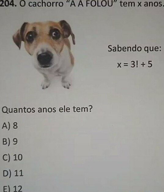 Cachorro AA FOLOU tem x anos. Sabendo que: Quantos anos ele tem? c) 10 ...