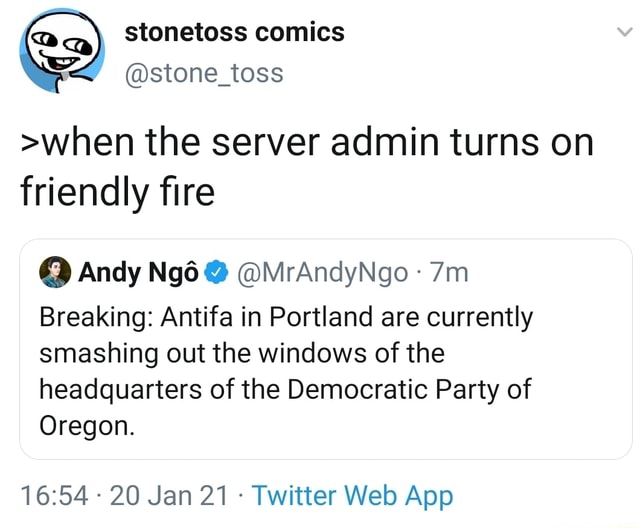 Stonetoss comics @stone_toss >when the server admin turns on friendly ...