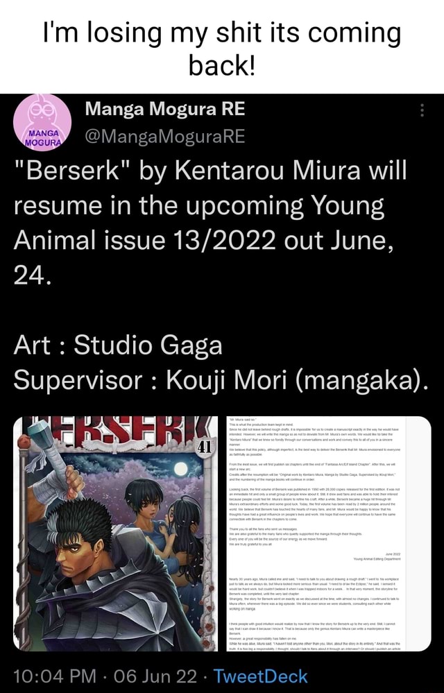 I'm losing my shit its coming back! Manga Mogura RE @MangaMoguraRE ...
