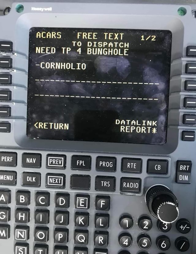 PERF MENU ACARS FREE TEXT TO DISPATCH NEED TP 4 BUNGHOLE ~CORNHOLTO