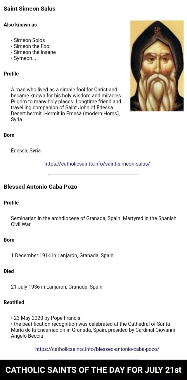 Saint Simeon Salus Also known as + Simeon Solos + Simeon the Fool ...