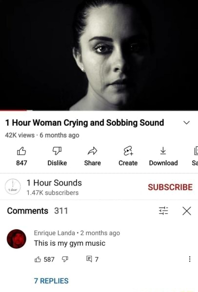 1 Hour Woman Crying and Sobbing Sound v views 6 months ago 847 Dislike ...