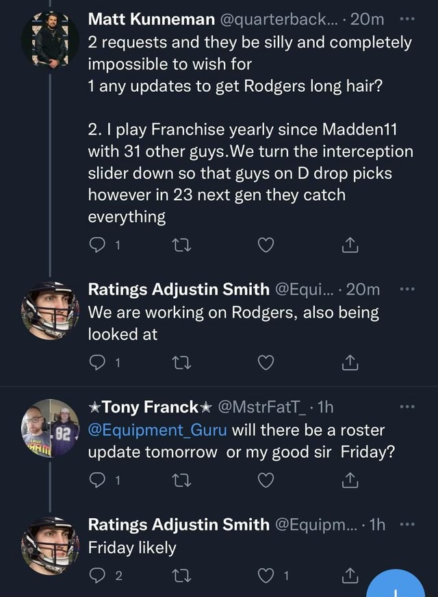 Matt Kunneman @quarterback... - 2 requests and they be silly and ...