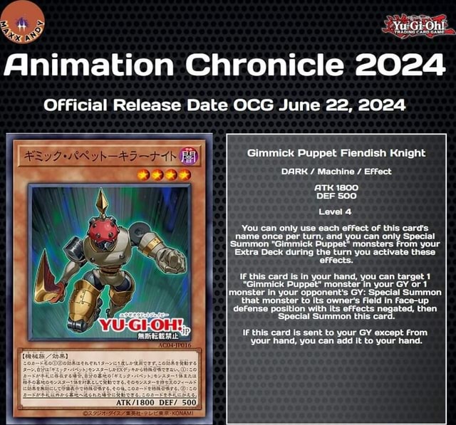 Animation Chronicle 2024 Official Release Date OCG June 22, 2024 Gimmick Puppet Fiendish Knight ...