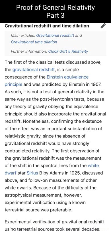 Proof of General Relativity Part Gravitational redshift and time ...