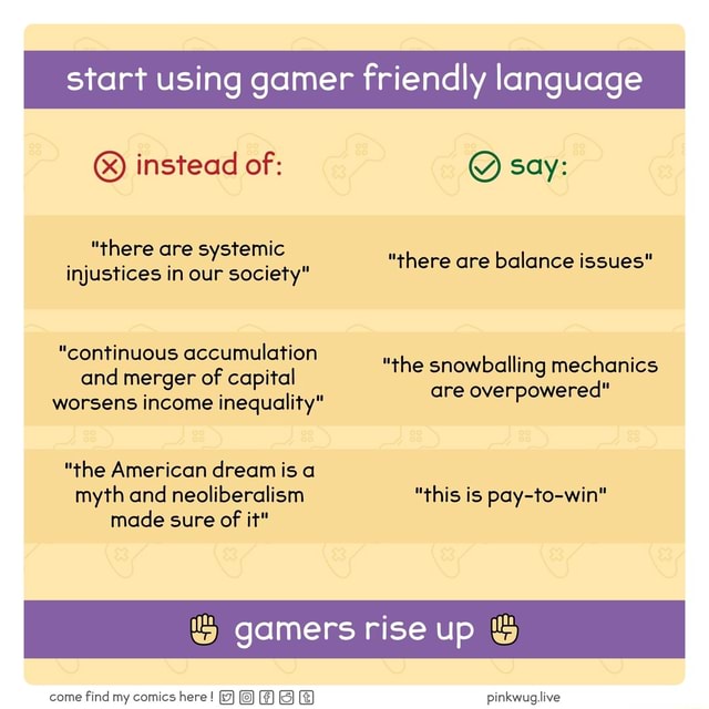 Start using gamer friendly language instead of: say: "there are ...