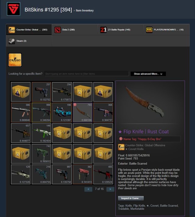 BitSkins #1295 [394] item inventory Looking for a specific itern ...