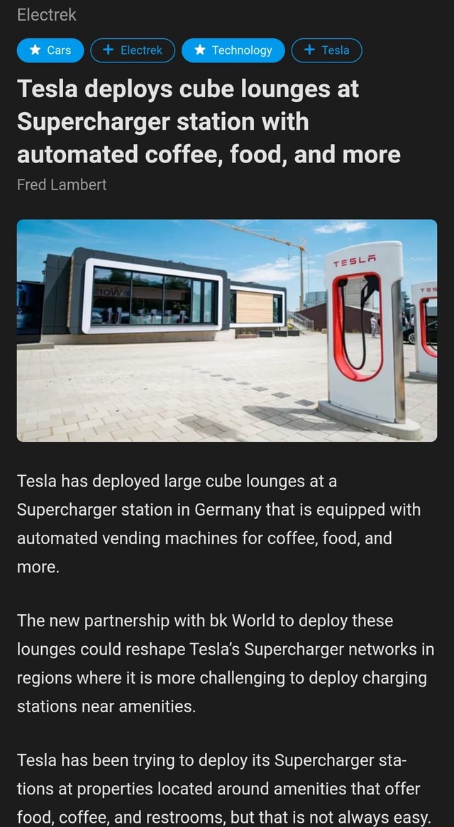 Electrek * Cars Technology Tesla deploys cube lounges at Supercharger ...