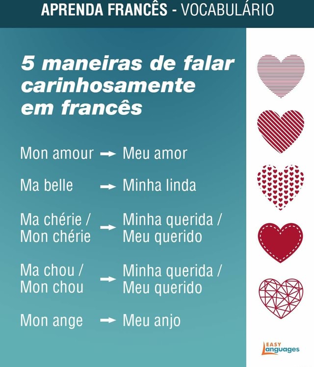 APRENDA FRANCES - VOCABULÁRIO 5 maneiras de falar carinhosamente em ...