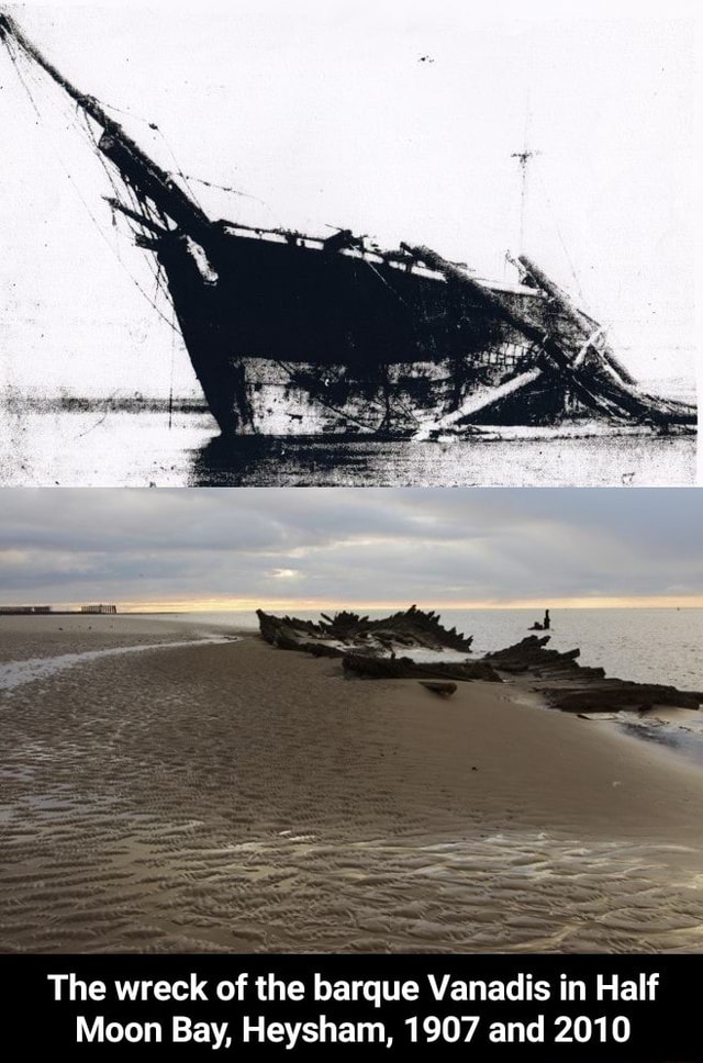 The wreck of the barque Vanadis in Half Moon Bay, Heysham, 1907 and ...