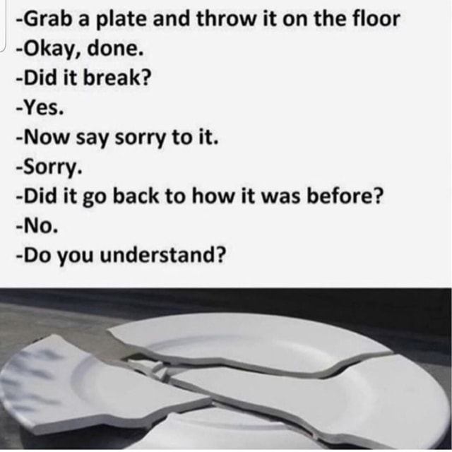 -Grab a plate and throw it on the floor -Okay, done. -Did it break ...