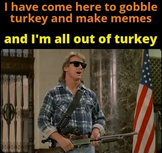 Have come here to gobble turkey and make memes and I'm all out of ...