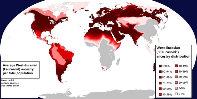 West-Eurasian ("Caucasoid") ancestry distribution Average West-Eurasian ...